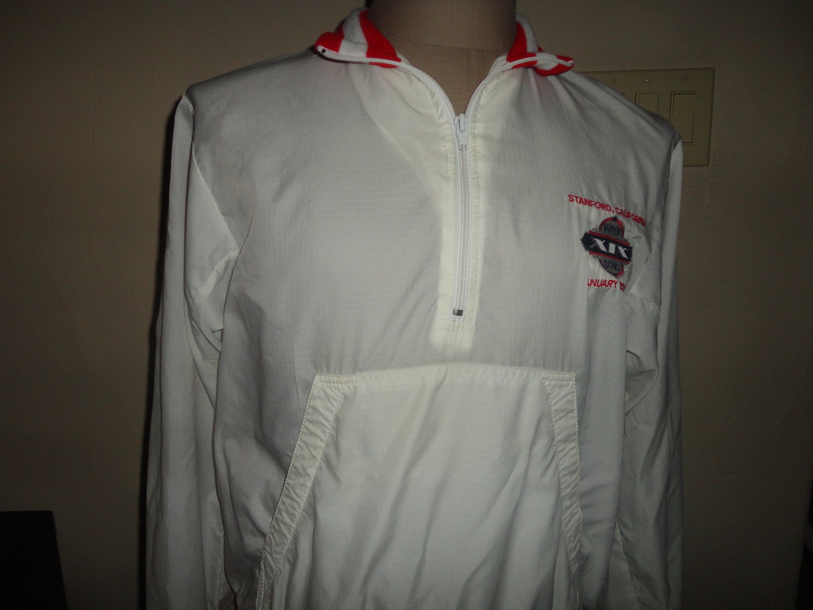 Vtg 80's 1985 SUPER BOWL XIX Embroidered 1/3 Zip Nylon Jacket Fit Adult ...