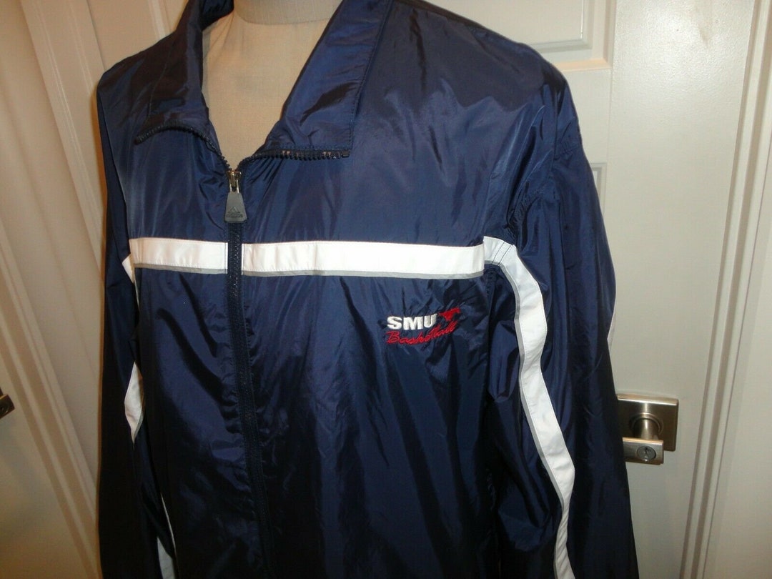 Vintage Adidas Sewn Blue SMU Basketball Full Zip NCAA Nylon Jacket ...