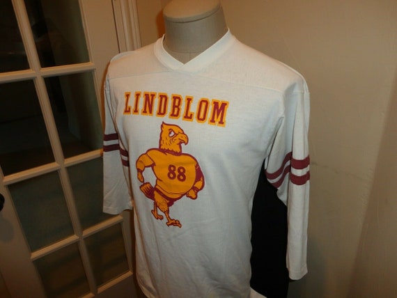 Vtg White 80's Lindblom HS Eagles Chicago 50-50 Footb… - Gem
