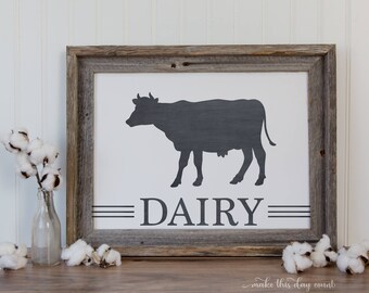 Farm Fresh Milk and Cream Cow Dairy Sign Modern Farmhouse Kitchen Wall ...