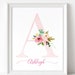 Pink Watercolor Initial and Name Floral Print Personalized | Etsy