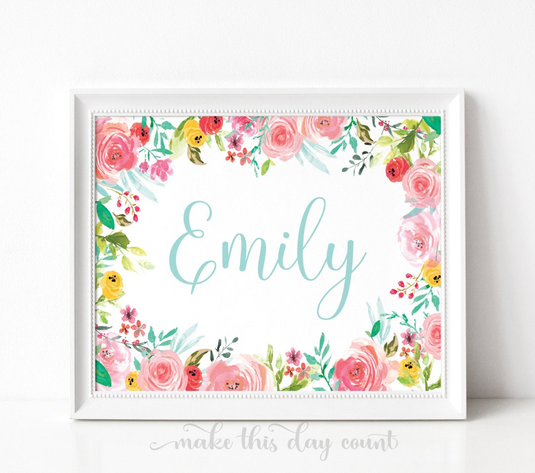 Personalized Name Floral Print Custom Name Print Instant Download ...
