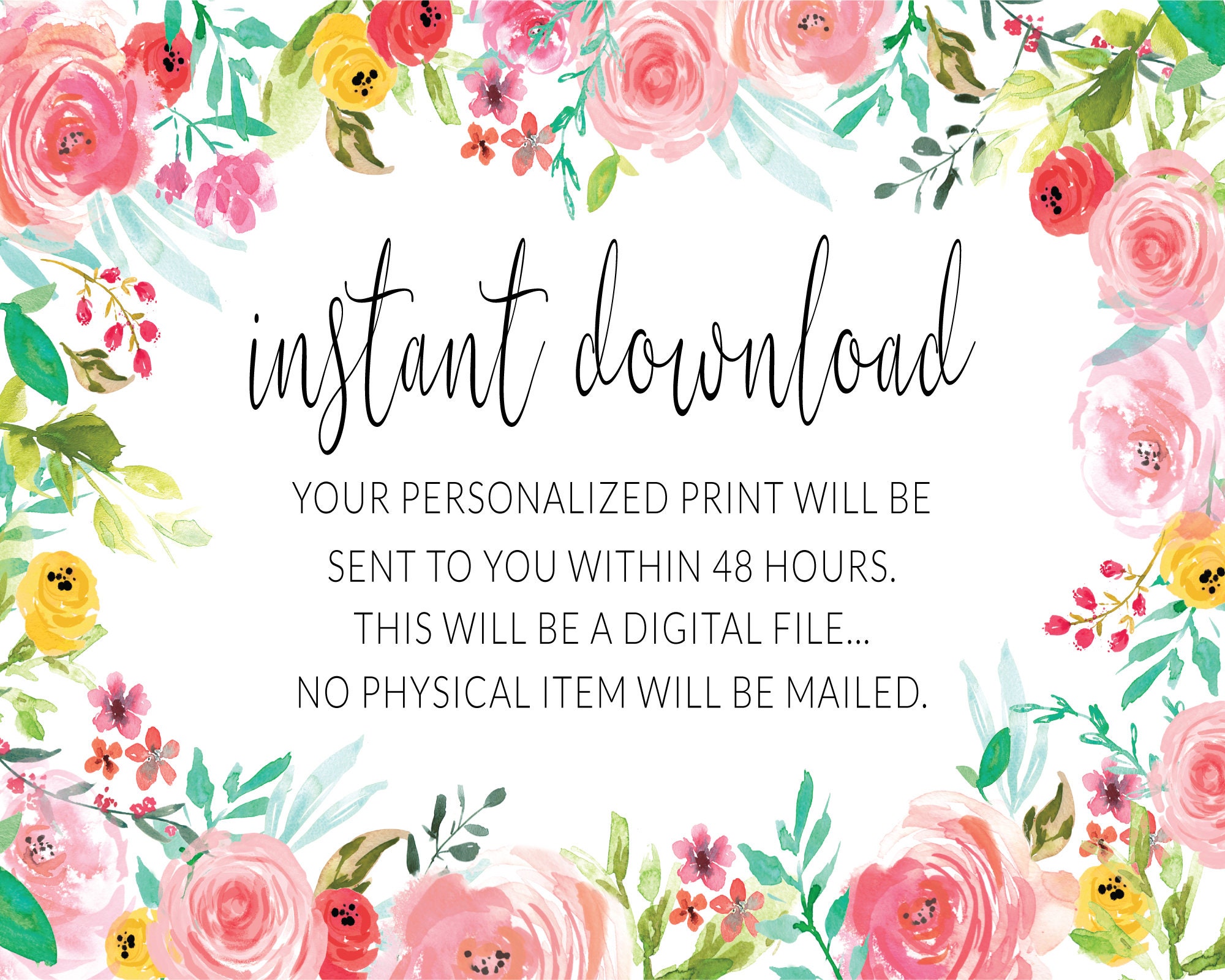 Pink Watercolor Initial and Name Floral Print Personalized | Etsy