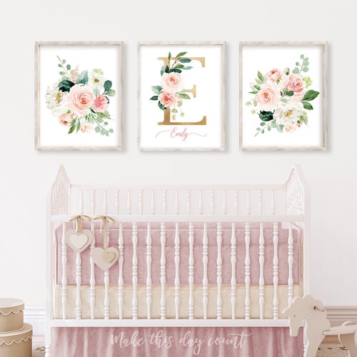 Monogram Letter Blush Pink Navy Floral Prints Girl Nursery - Etsy