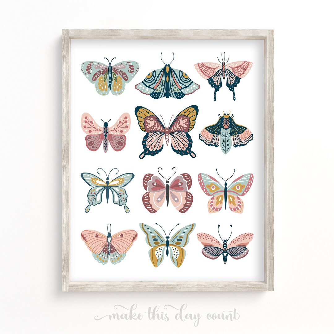 Boho Butterfly Girls Room Nursery Print, Butterfly Printable Wall Art ...