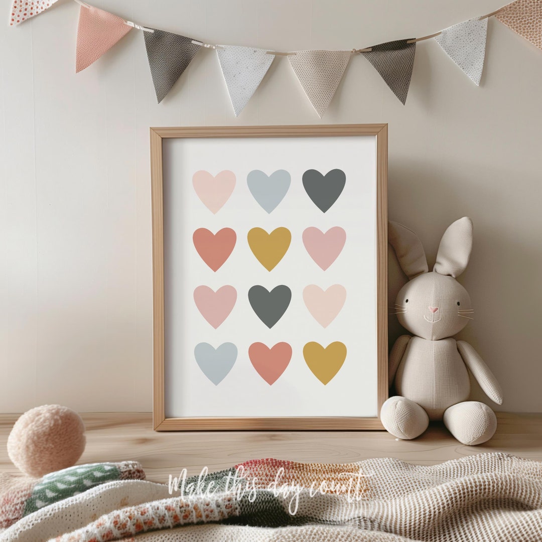 Rainbow Hearts Wall Nursery Art Print, Boho Rainbow Theme, Girls Room ...