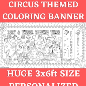 Circus Birthday Party Coloring Banner Kids Carnival Activity Three Ring ...
