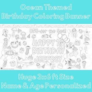 Under the Sea Birthday Party Coloring Poster | First Birthday Ocean ...