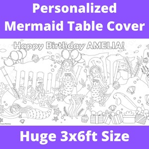Mermaid Party Decor Huge Coloring Sheet Paper Tablecloth Personalized ...
