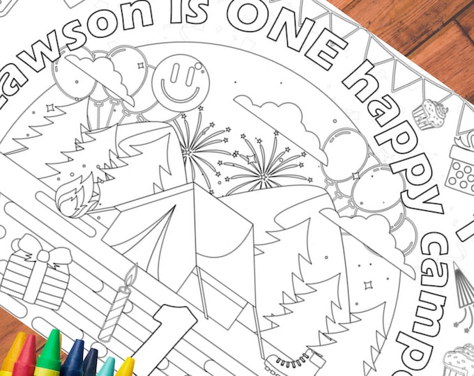 Personalized Camping Coloring Table Runner Lumber Jack First Birthday ...