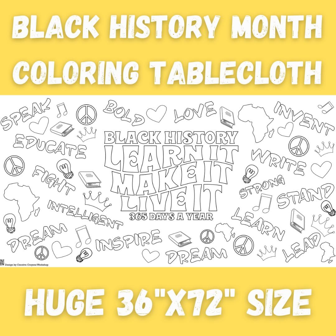 Black History Month Coloring Tablecloth Kids Classroom Activity Banner ...