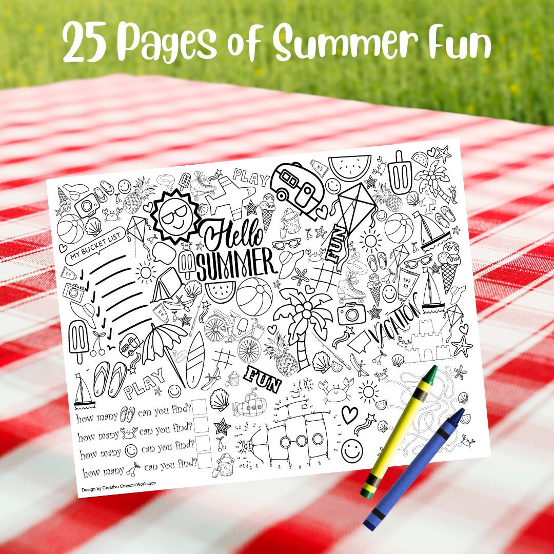 Beach Coloring Sheets 25 Printable Download Pack Kids Summer Bucket ...
