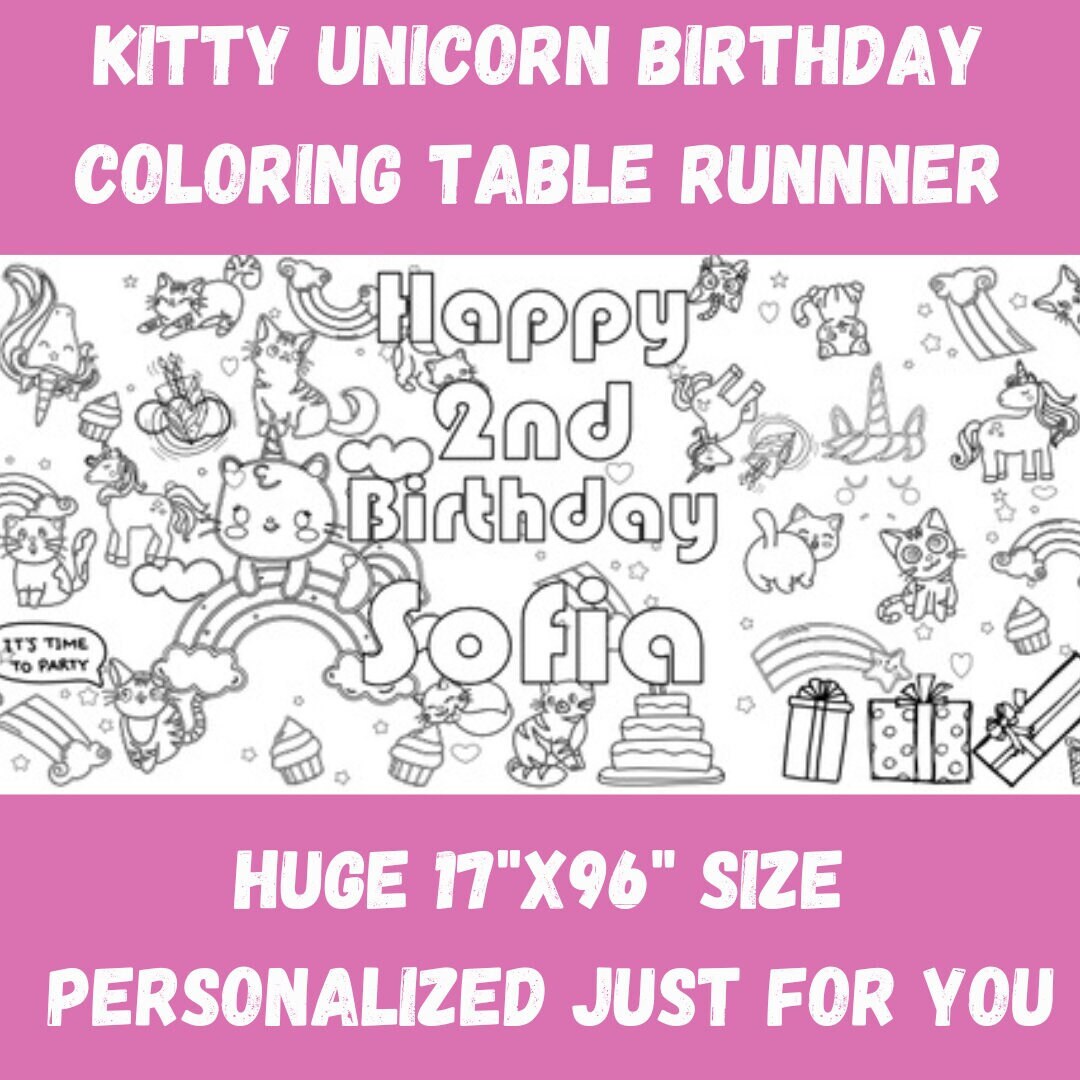 Personalized Kitty Unicorn Table Runner GIANT 17 X 96 Girls Caticorn or ...