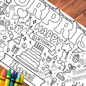 Surprise Party Personalized Coloring Banner Activity Paper Coloring ...