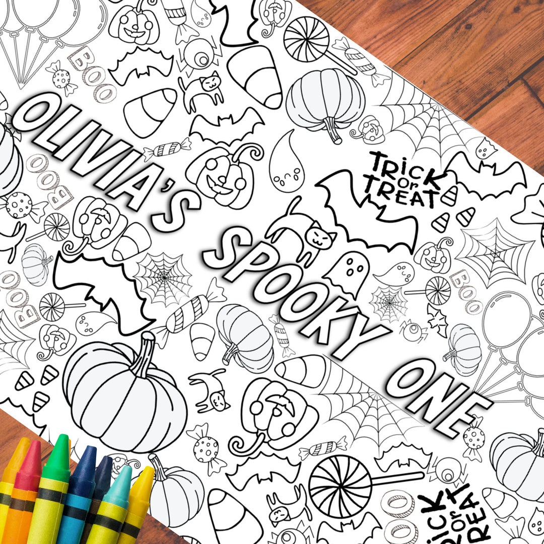 Personalized Halloween Birthday Coloring Tablecloth: Spooky Party ...