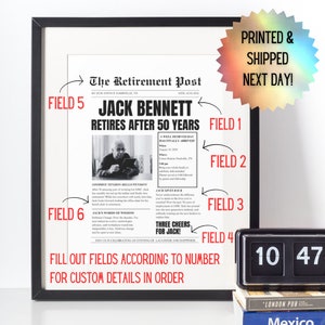 Retirement Party Newspaper Headline Front Page Custom Retiring Keepsake ...