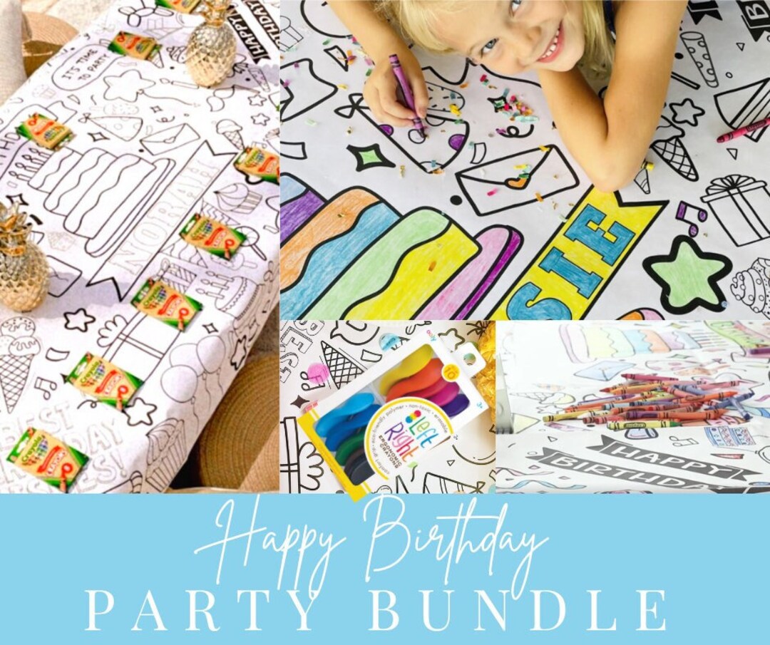 Happy Birthday Party Bundle With Coloring Tablecloth, Table Runner ...