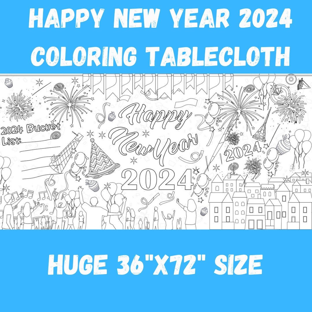 Happy New Year 2024 Coloring Tablecloth Kids New Year's Eve Party ...