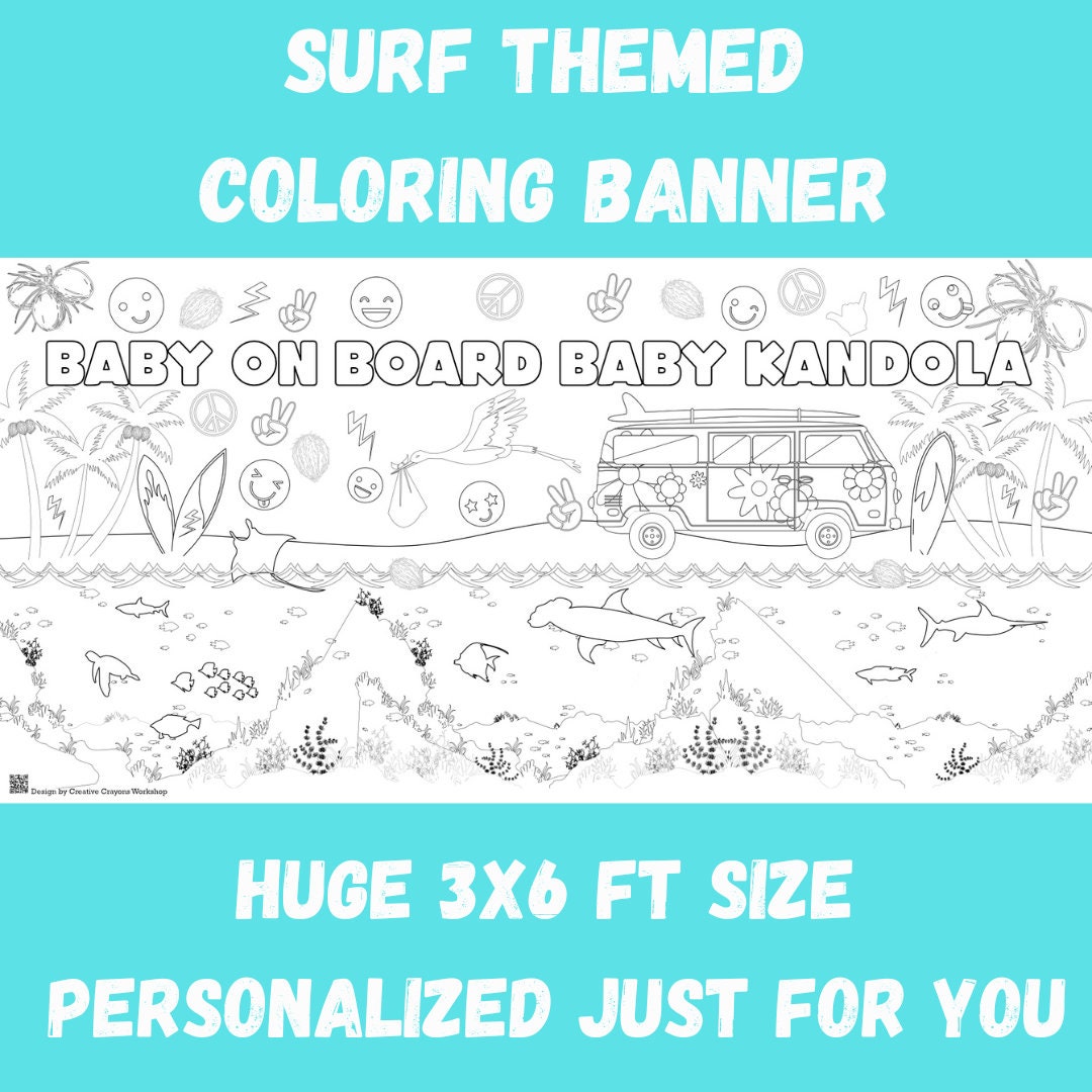 Surf Theme Coloring Banner: Baby Shower Birthday Party Activity - Etsy