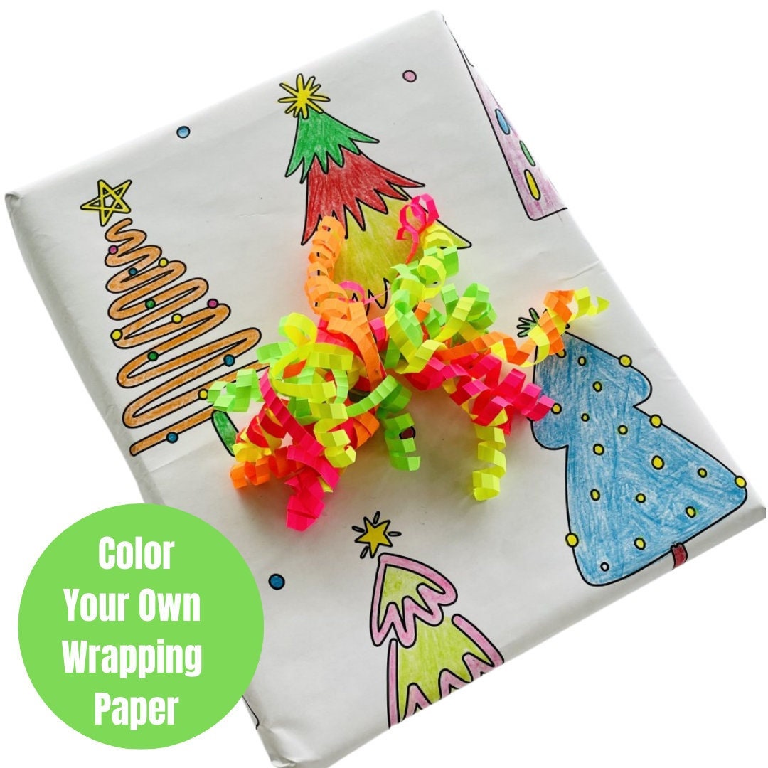 Christmas Kids Gift Wrap Coloring Wrapping Paper Holiday Gift Activity ...