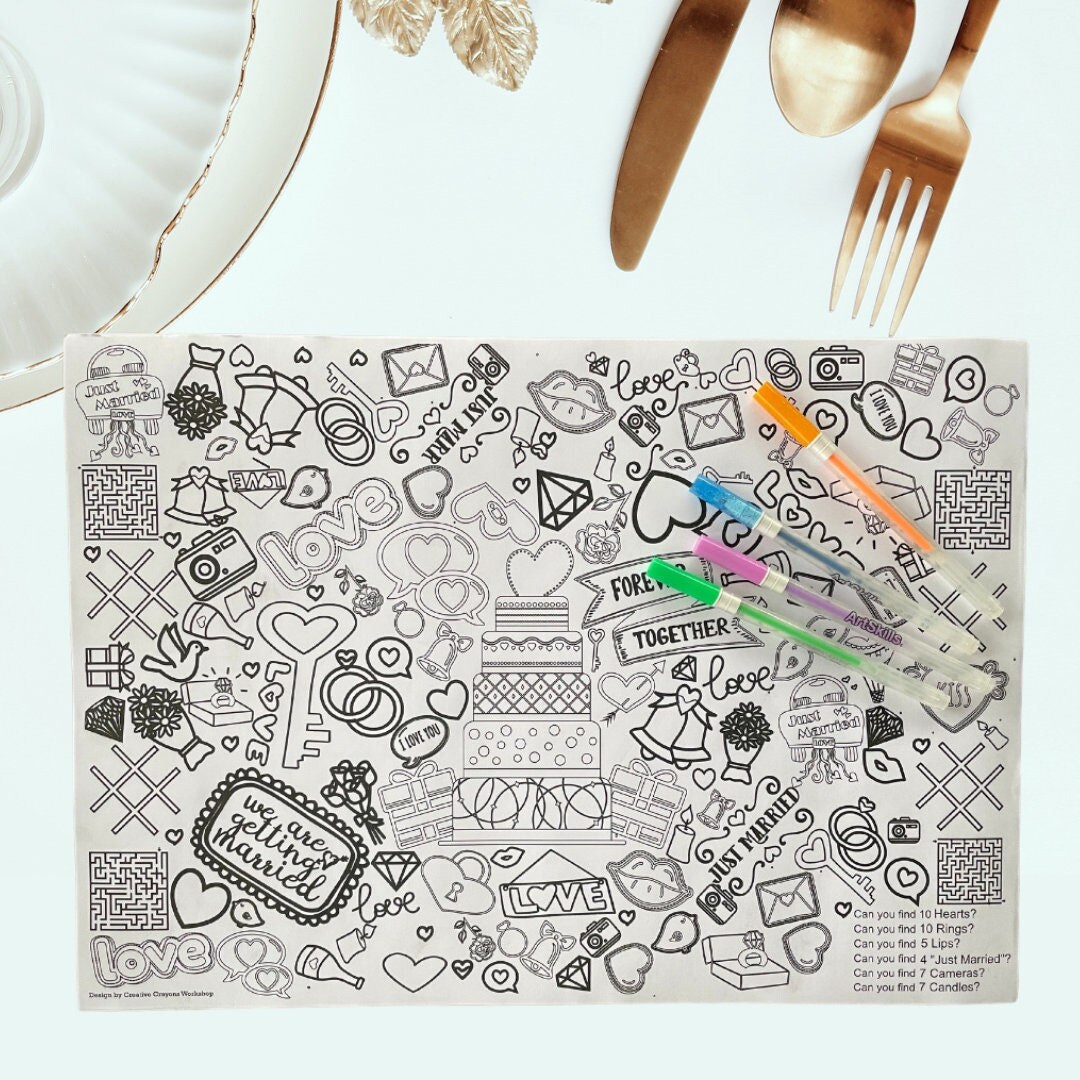 Personalized Wedding Coloring Placemats Children's Entertainment 8 Pack ...