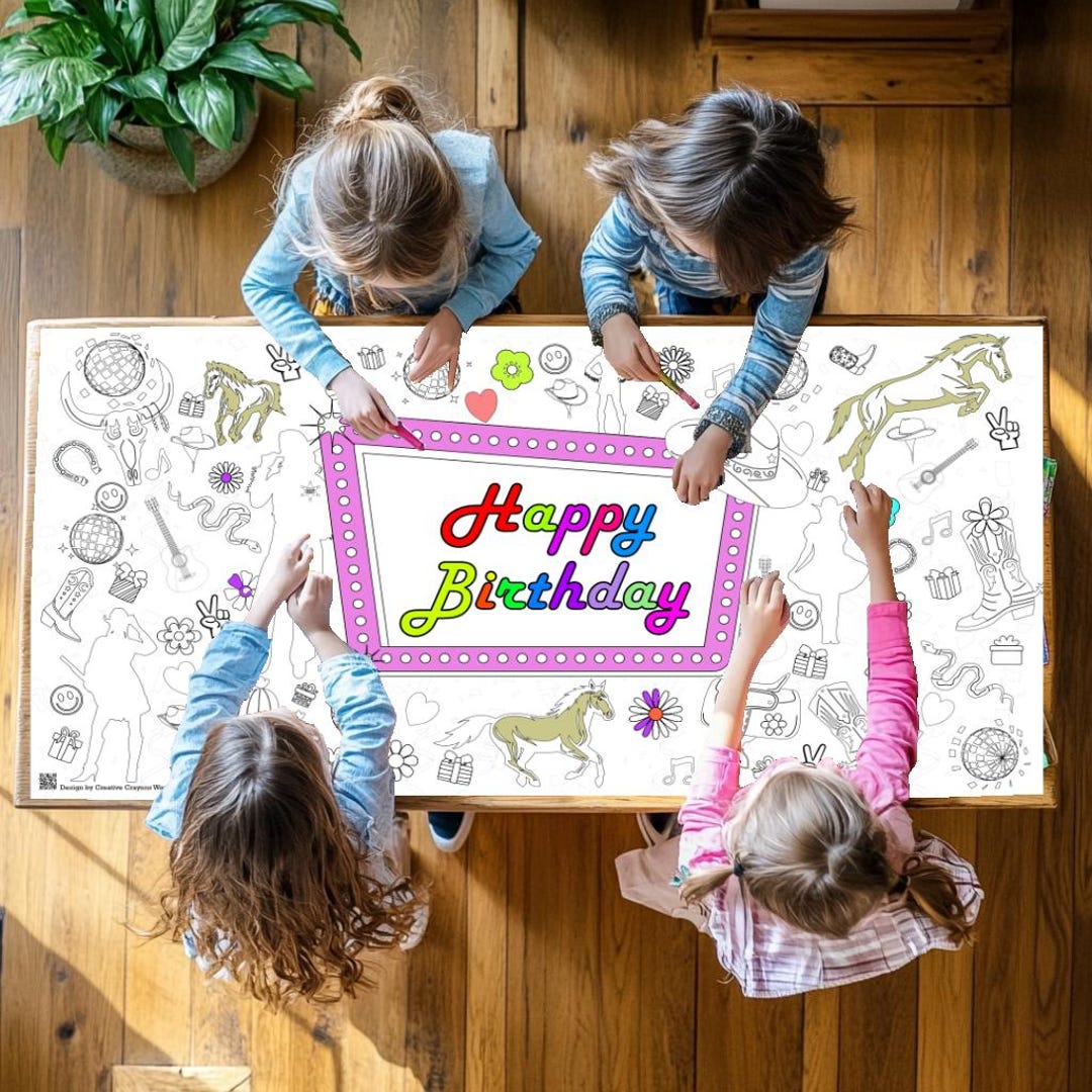 Disco Cowgirl Birthday Coloring Tablecloth: Personalized Kids Party ...