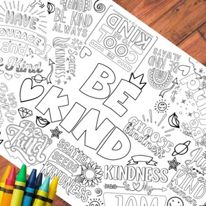 Be Kind Huge Coloring Page: Classroom Banner, Party Activity (digital ...