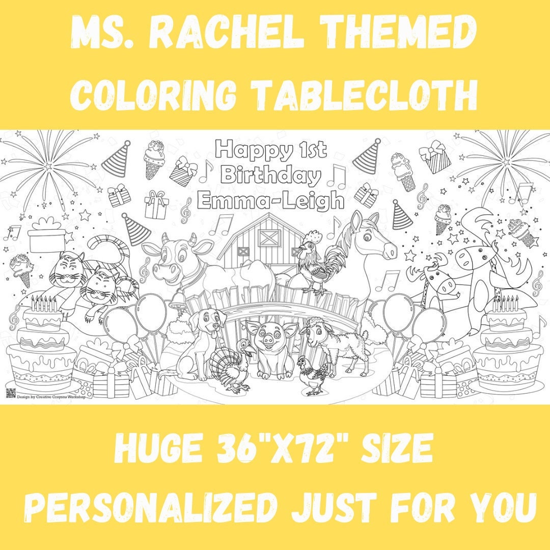 Youtube Ms. Rachel Inspired Party | Personalized Coloring Tablecloth ...