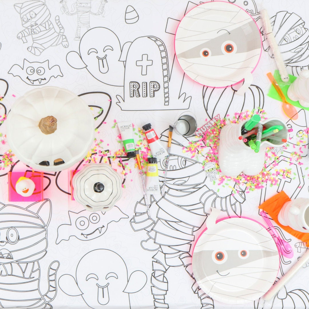 Boo Crew Kids Halloween Party Personalized Coloring Tablecloth Mummy ...