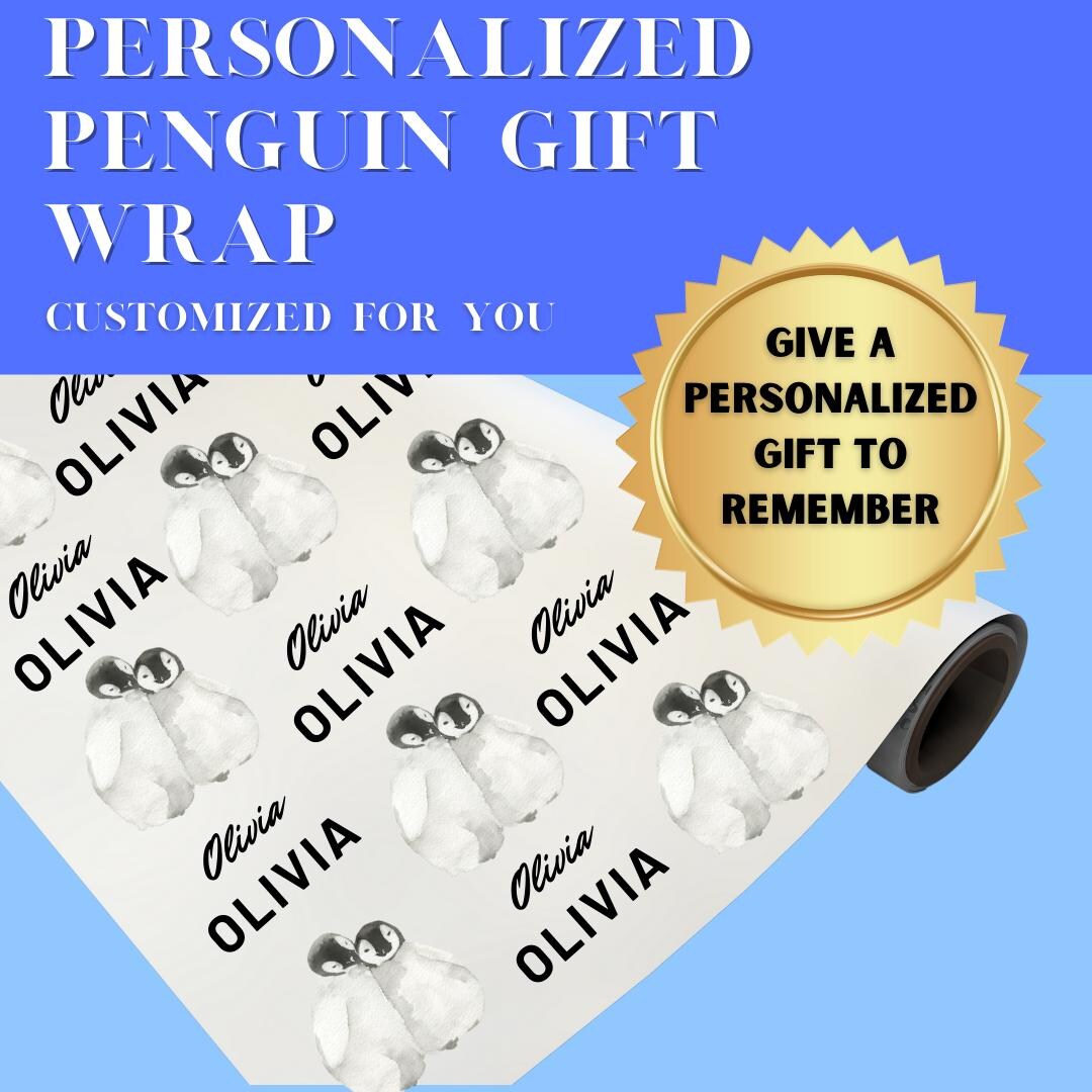 Personalized Penguin Wrapping Paper: Custom Name Birthday Gift Wrap - Etsy
