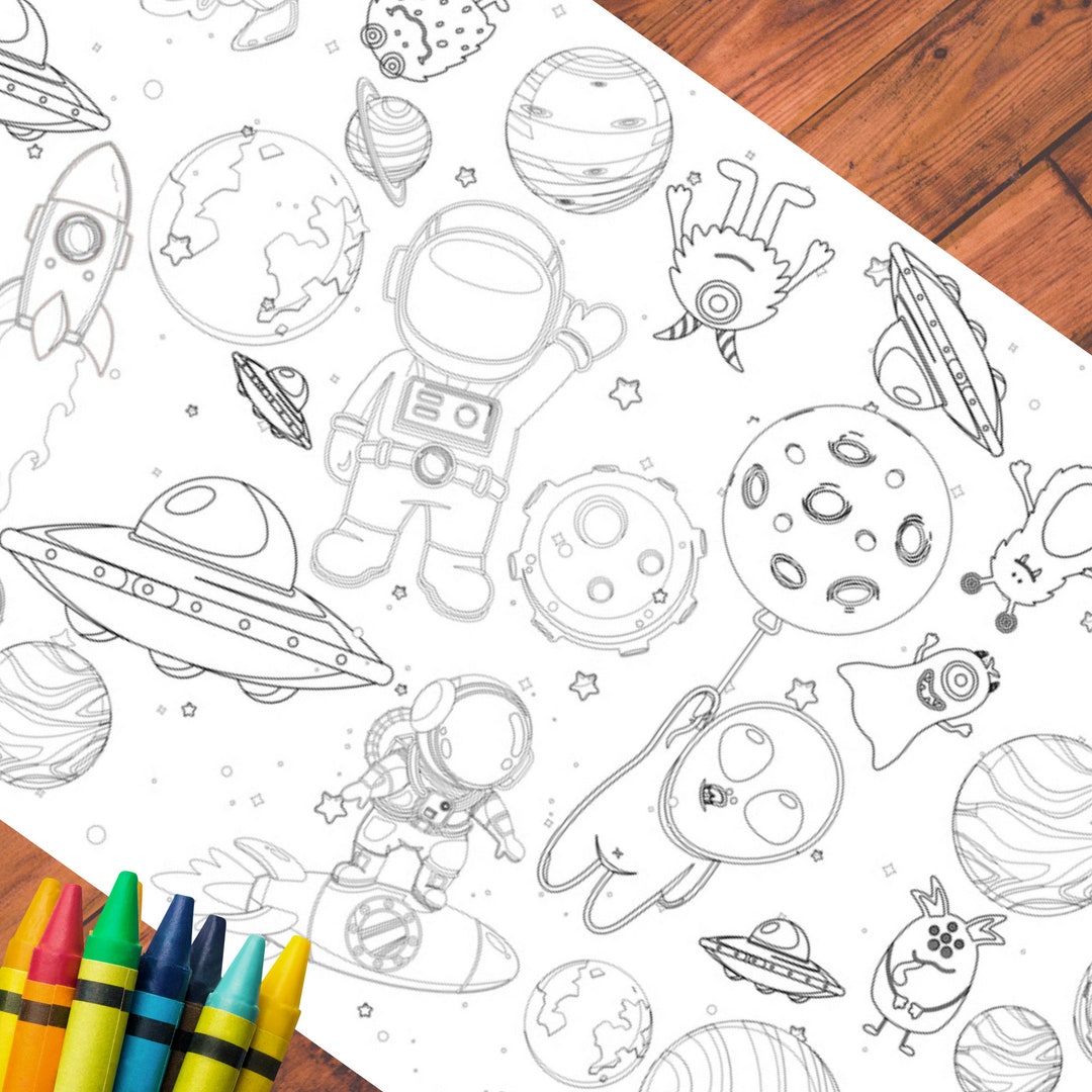 Outer Space Birthday Party Decorations Kids Coloring Tablecloth ...