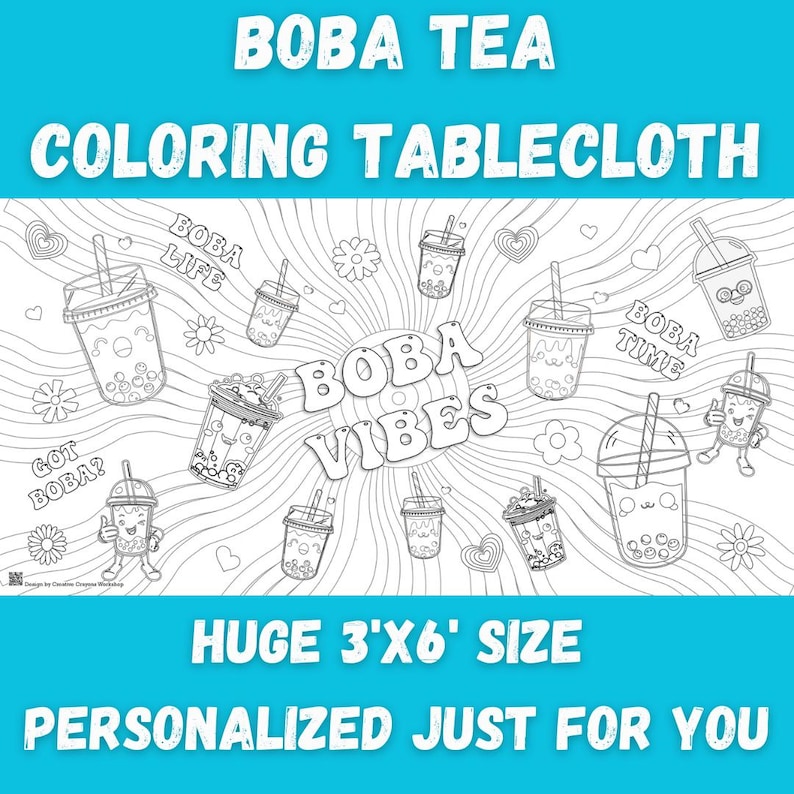 Personalized Boba Tea Coloring Tablecloth: Party Activity (36x72) - Etsy