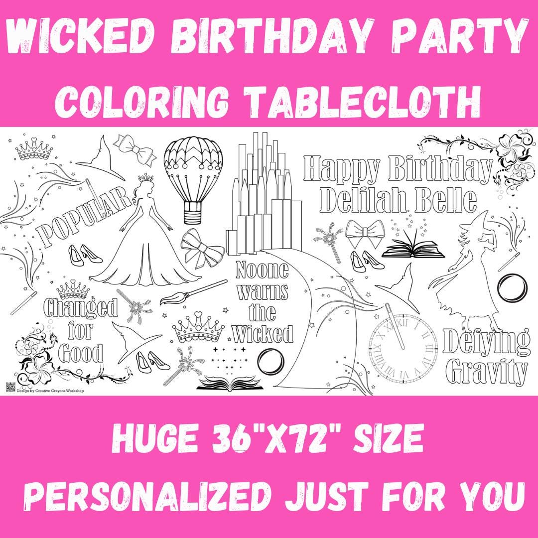 Wicked Birthday Party Coloring Tablecloth: Personalized Kids Activity ...