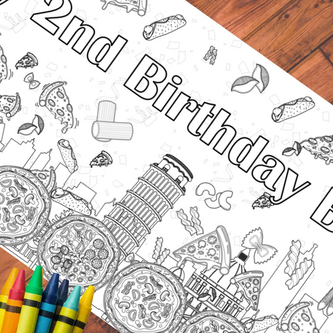 Personalized Pizza Party Coloring Table Runner Kids Birthday Party Boys ...