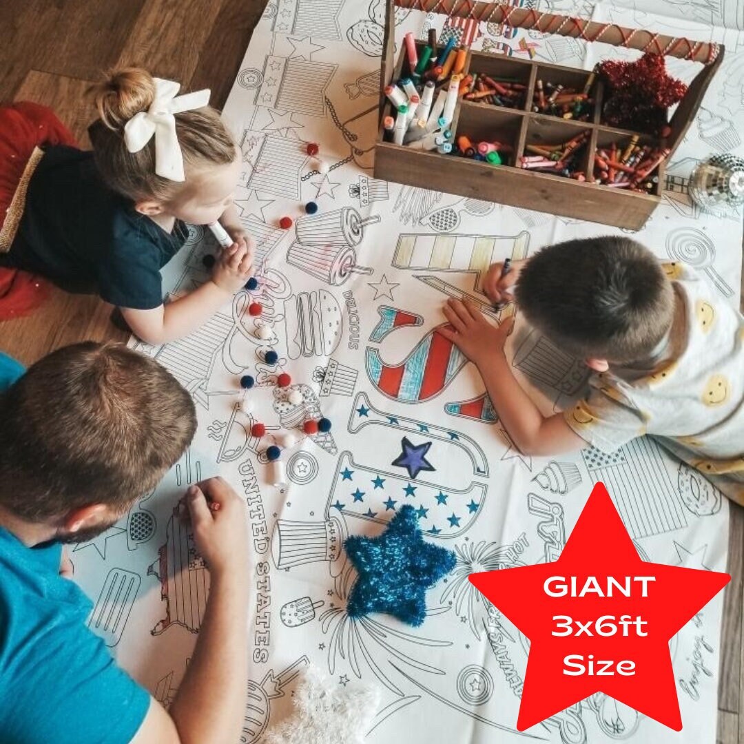 July 4th Coloring Tablecloth Activity Red White and Boom Party Game ...