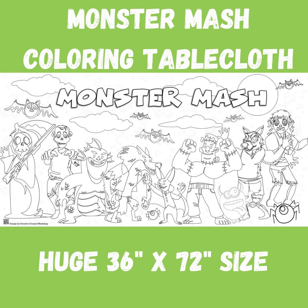 Monster Mash Halloween Coloring Table Cover | Kids Party Activity (3 Ft ...
