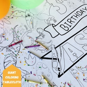 Dinosaur Birthday Party Personalized Kids Coloring Tablecloth Boys ...