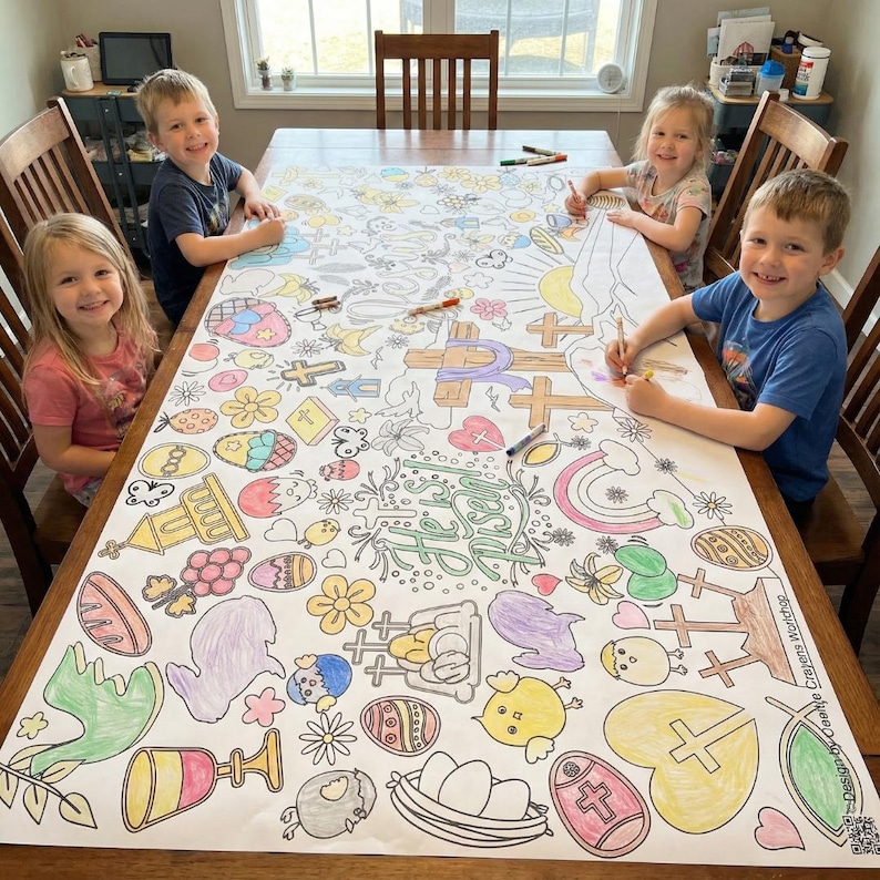 Faith Based Easter Kids Coloring Tablecloth Activity 'he is Risen' - Etsy