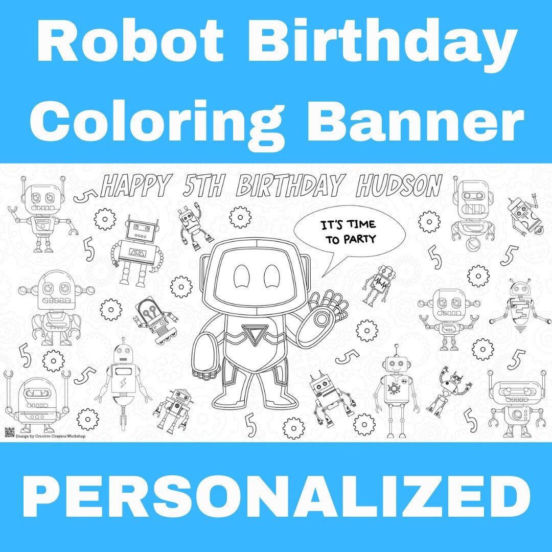 Personalized Robot Birthday Coloring Tablecloth: Science Party Activity ...
