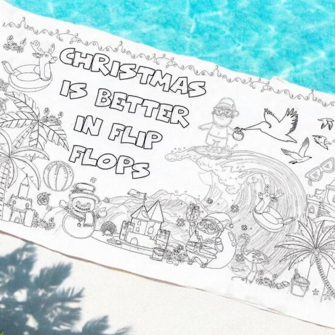 Florida Christmas Coloring Tablecloth: Santa at the Beach Activity - Etsy