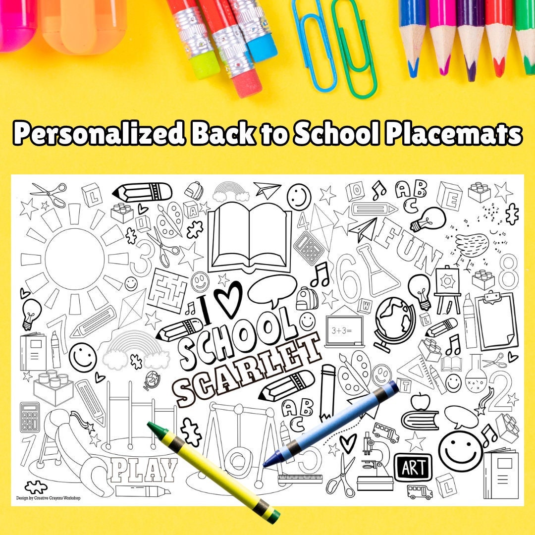 Personalized Back to School Coloring Placemats Set of 8 Paper Paper ...