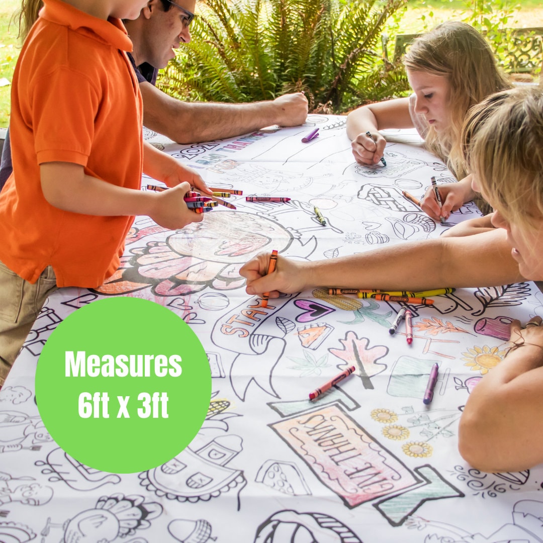 Thanksgiving Table Paper Coloring Tablecloth, Table Runner & 8 ...