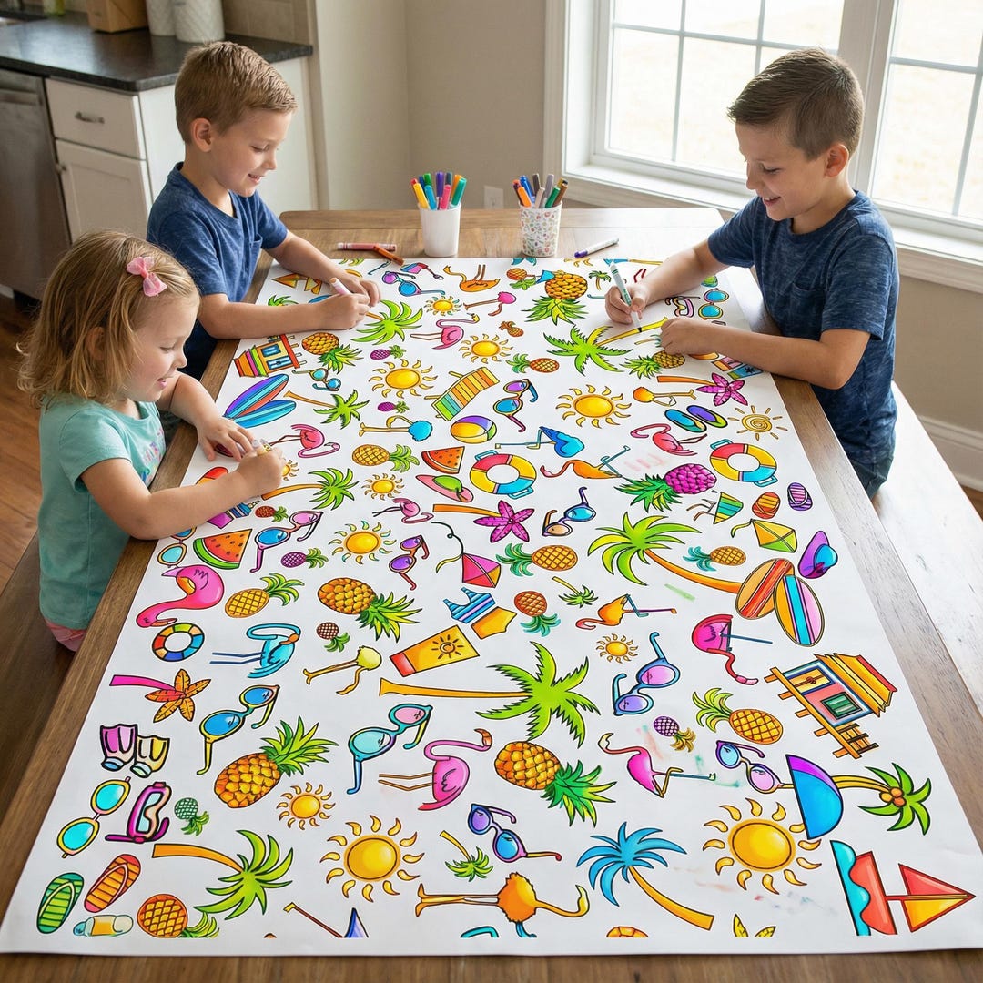 Beach Theme Coloring Tablecloth Kids Summer Activity - Etsy
