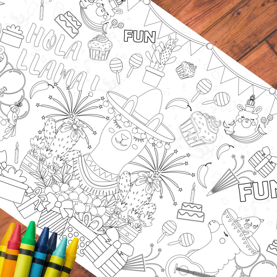 Llama Birthday Coloring Tablecloth: Fiesta Party Activity - Etsy