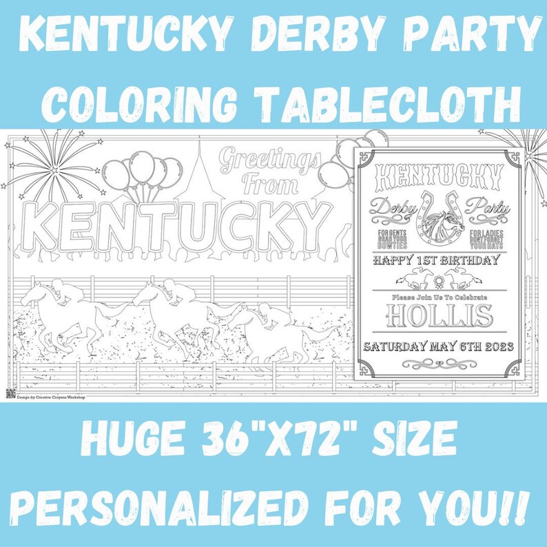 Kentucky Derby Party Banner Personalized KY Horse Racing Coloring ...