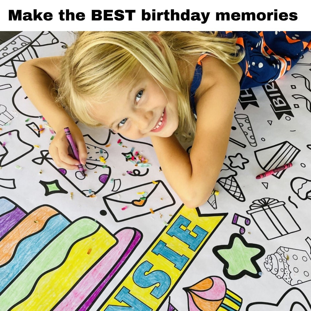 Birthday Party Tablecloth | Birthday Activity Poster | Large Coloring ...