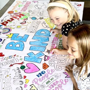 Be Kind Huge Coloring Page: Classroom Banner, Party Activity (digital ...