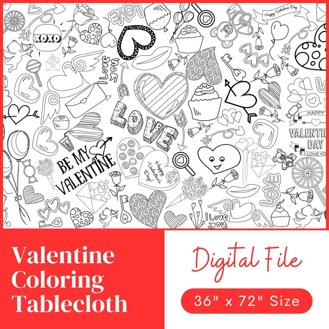 Valentine's Day Coloring Poster Digital Download XOXO Party Decor ...