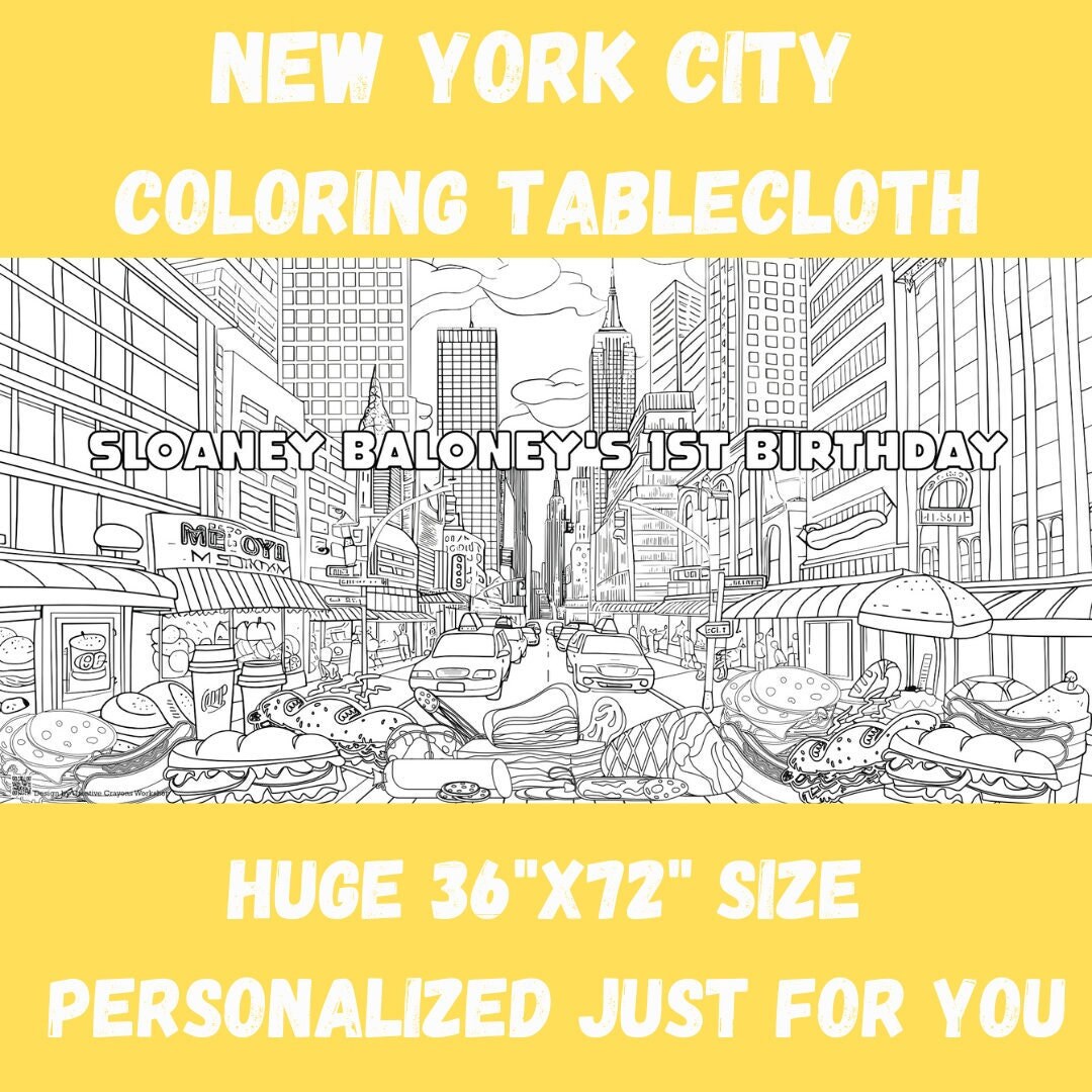 New York City Birthday Party Coloring Tablecloth Activity First ...
