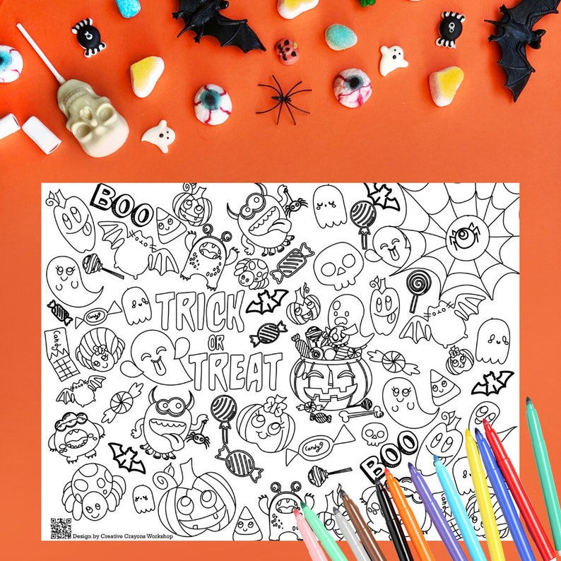 Kids Halloween Party Bundle Activity Pack Coloring Tablecloth Runner ...